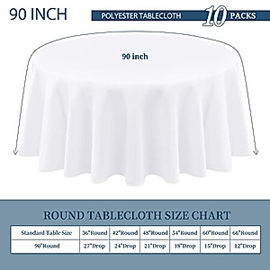 10 Packs Premium Round Tablecloth 90 Inch White Polyester Table Cloth Bulk Washable Polyester Fabric Tablecloths Table Cover for Wedding Party Banquet Buffet Table Holiday Dinner (White, 90 Inch)