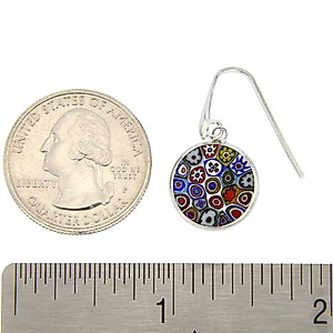 Glass Of Venice Italian Murano Glass Earrings Dangle Round Multicolor Millefiori Flower In Sterling Silver - Murano Glass Earrings For Women