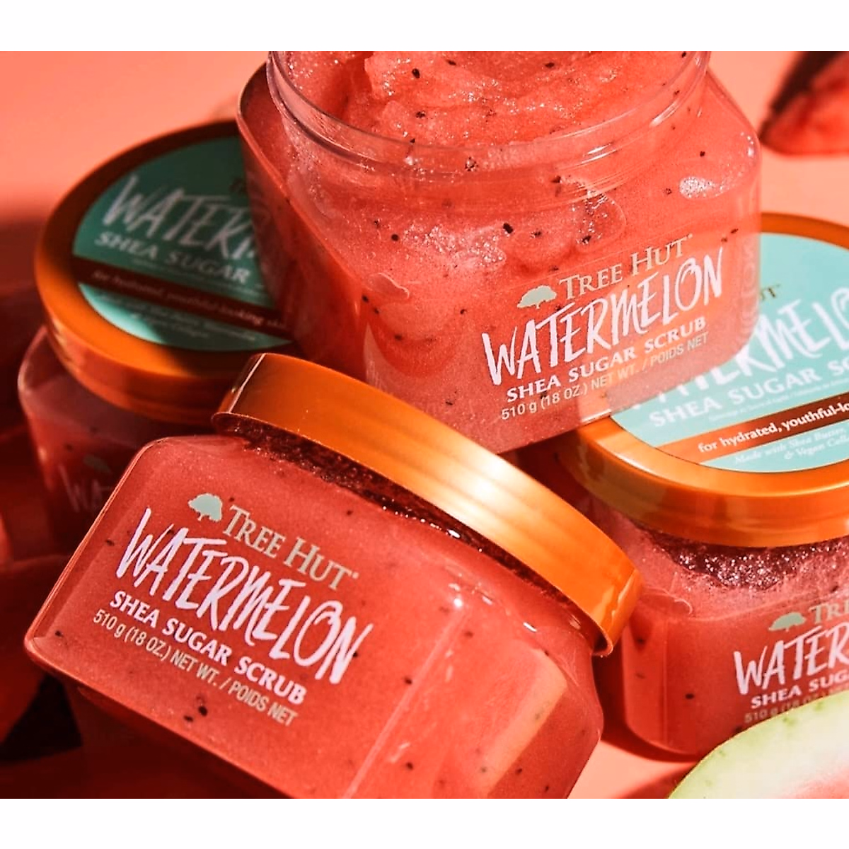 Tree Hut Shea Sugar Body Scrub, Watermelon, Coconut Lime,18oz, 2PK, With Single Makeup Remover Wipe