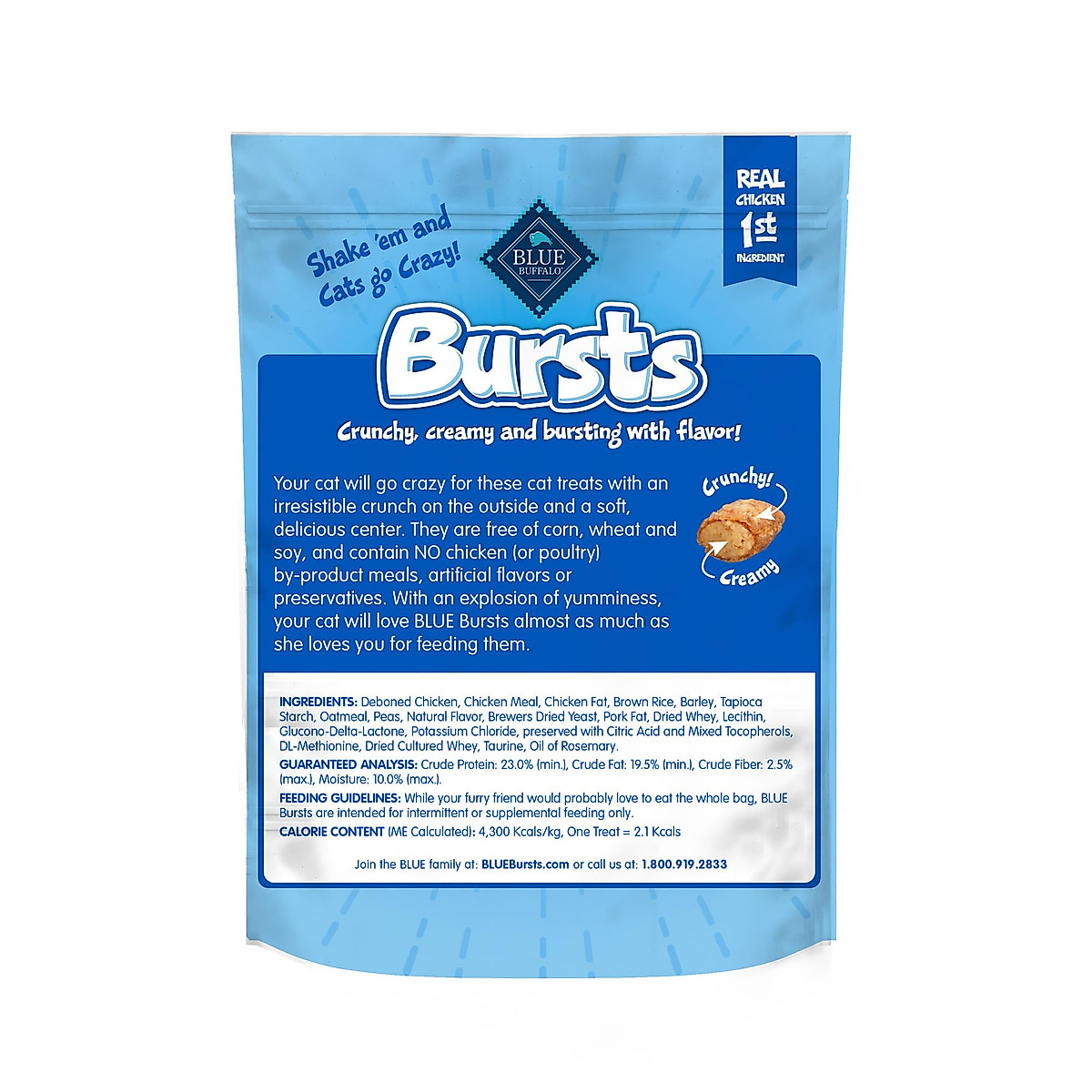 Blue Buffalo Bursts Crunchy & Creamy Cat Treats, Great for Training, Paw-Lickin' Chicken, 5-oz Bag