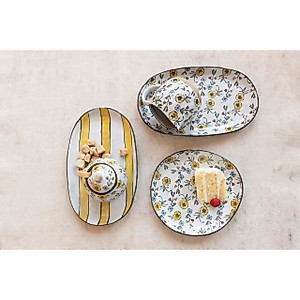 Creative Co-Op Hand-Painted Spoon and Lid, Stoneware Creamer, Set of 3 Sugar Pot, 9" L x 4" W x 4" H, Multicolor