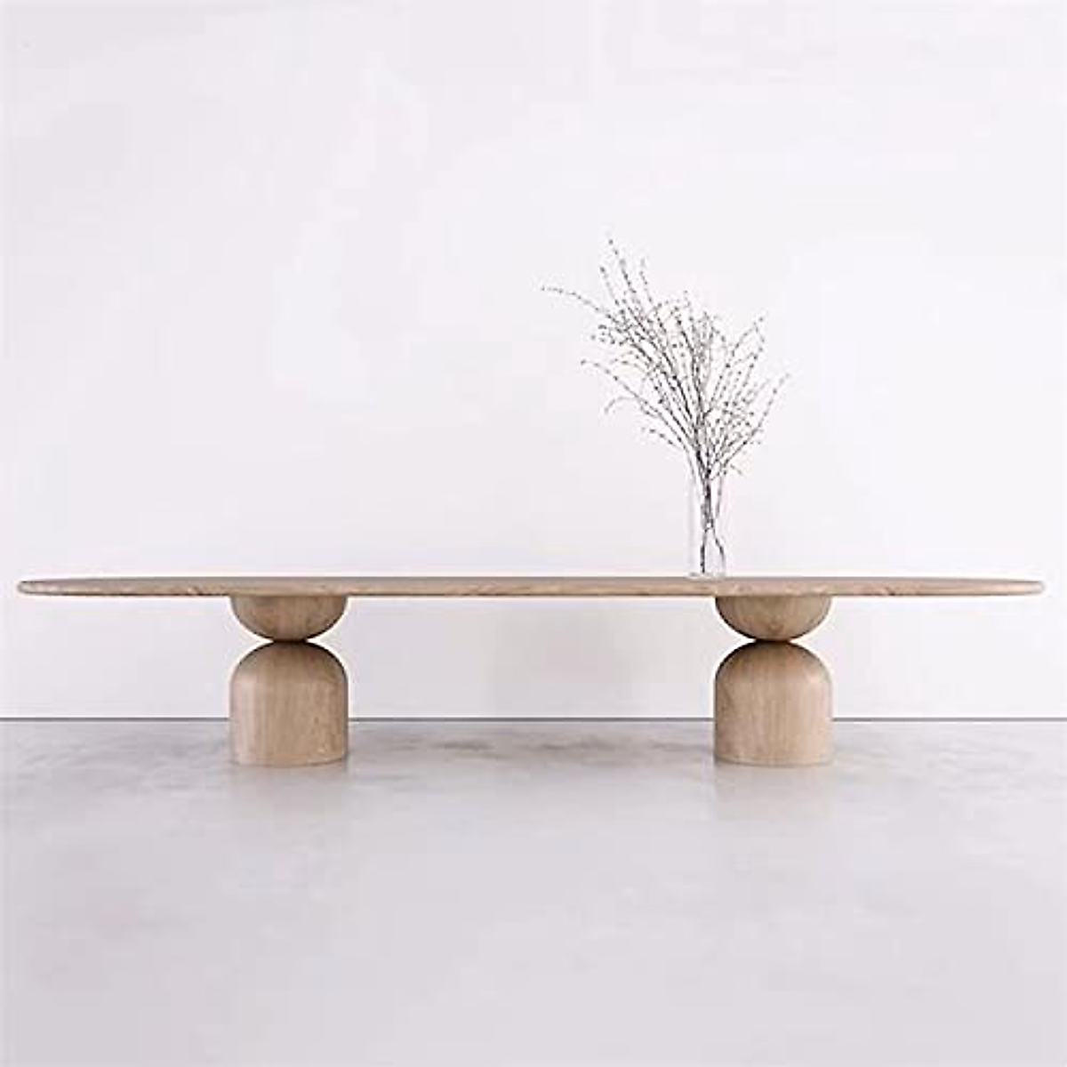 NIUYAO Solid Wood Dining Table Simplicity Modern Oval Tabletop with Double Pedestal Fixed Table Furniture for Dining Room Kitchen Leisure -63" L x 27.5" W x 29.5" H Without Chairs