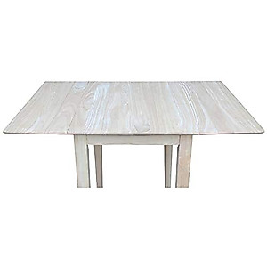 Pemberly Row Unfinished Natural Wood Dining Table for 4 People, Foldable Drop Leaf Rectangular Table for Kitchen