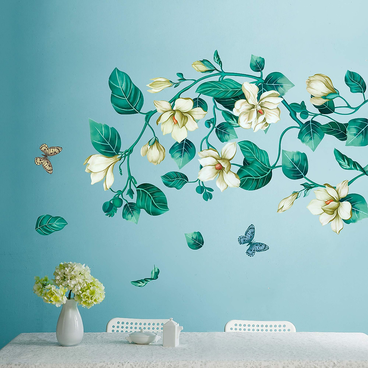 RW-6399 Giant Removable 3D Green Plant Flower Vines Wall Stickers DIY Home Wall Art Decor Wallpaper Wall Decals for Bedroom Nursery Girls Bedroom Living Room Decoration (Green)