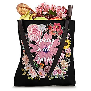 Bright Spring Flowers on Black Fashion Tote Bag