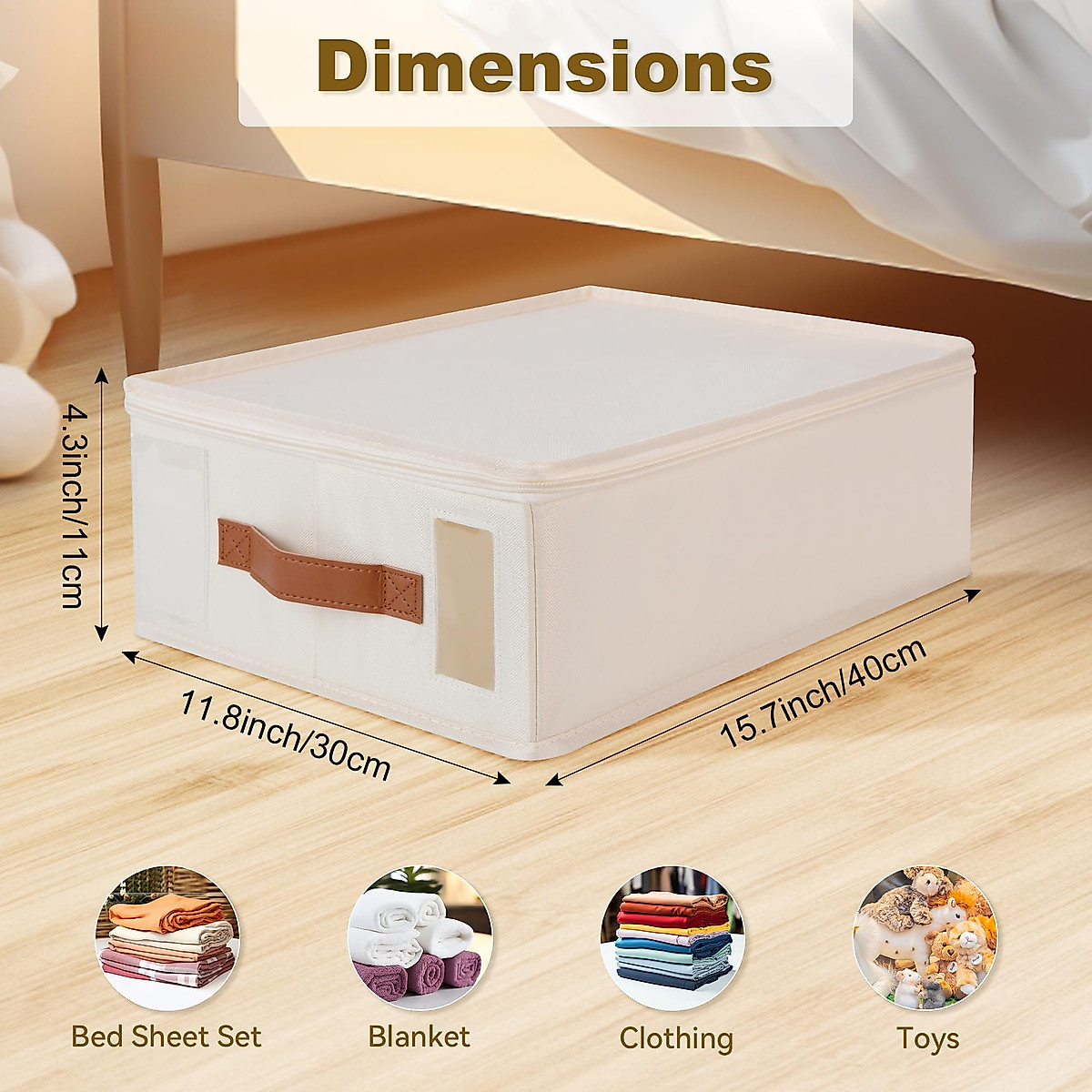 Bed Sheet Organizer 4 Pack - No Insects Entry Sheet Organizers and Storage with Zipper, Label, Handle, Window, Linen Closet Organizers and Storage for Sheet Set, Clothing, Duvet Covers, Blanket