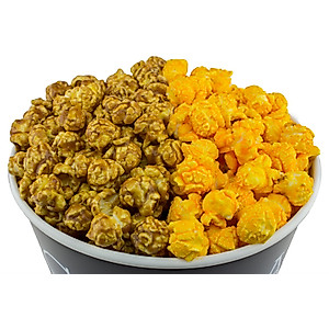 Signature Popcorn - Gourmet 1-Gallon Blue Chicago Skyline Reusable Plastic Bucket Tin - Half Caramel Half Cheddar Cheese Flavor