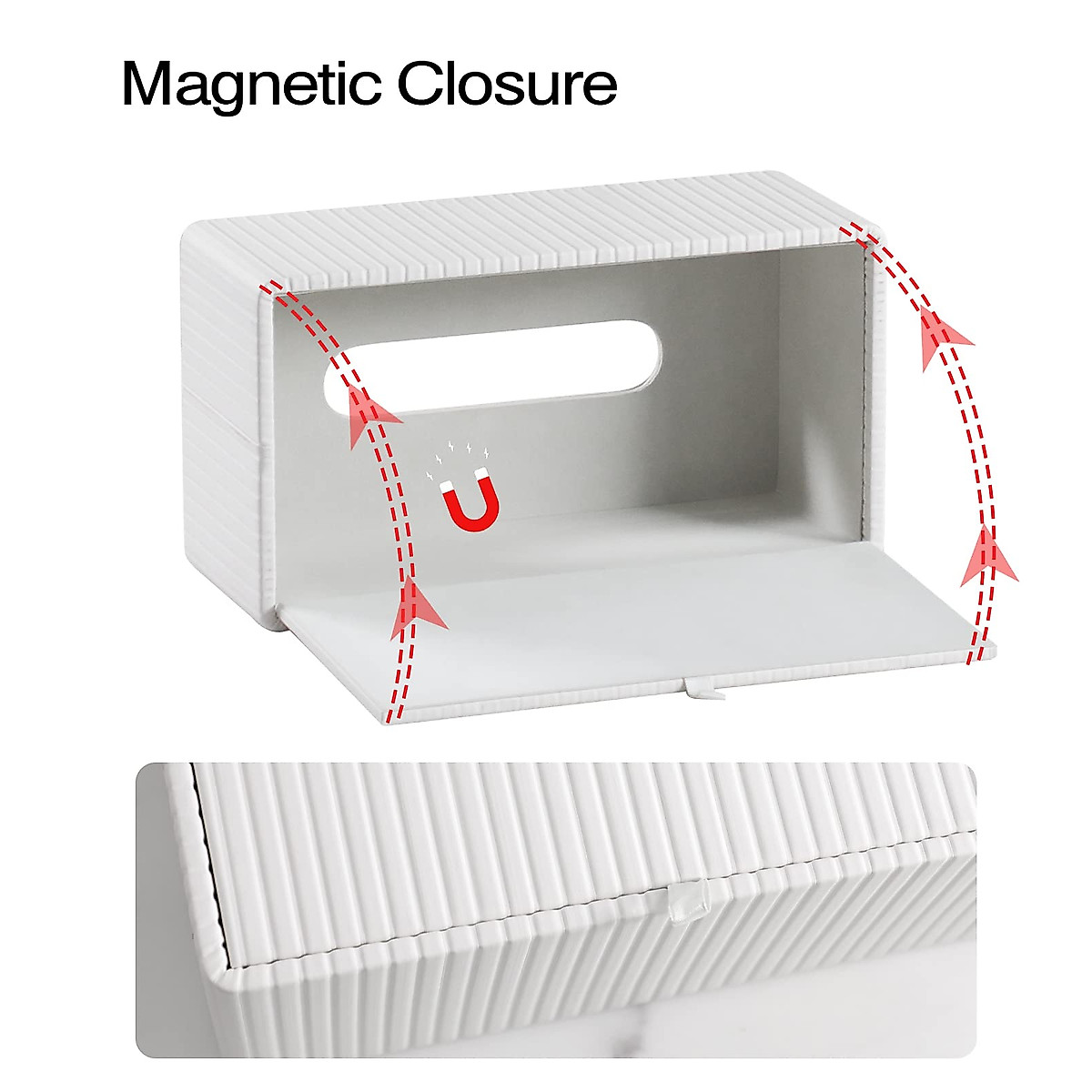 MEIBOOCH Tissue Box Cover Stylish PU Leather Rectangular Tissue Box Holder with Magnetic Bottom Cover for Bathroom Bedroom or Office (Cream-White)