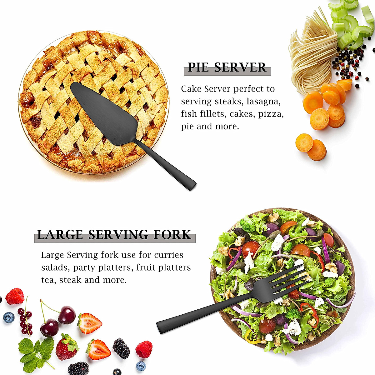 Herogo 53-Piece Matte Black Flatware Set with Steak Knives & Serving Utensils, Stainless Steel Square Silverware Cutlery Set for 8, Unique Tableware Eating Utensils Set, Satin Finish, Dishwasher Safe