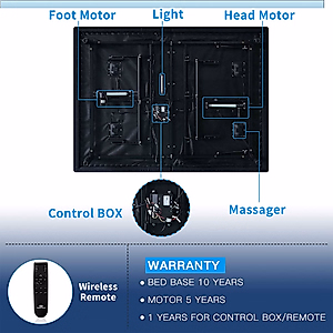 Applied Sleep Twin XL Adjustable Bed Frame, Adjustable Base with Back&Leg Massage/Wireless Remote&Bluetooth APP/Under Lighting/USB Ports/Back&Foot Incline/Anti Snore/Easy Assembly
