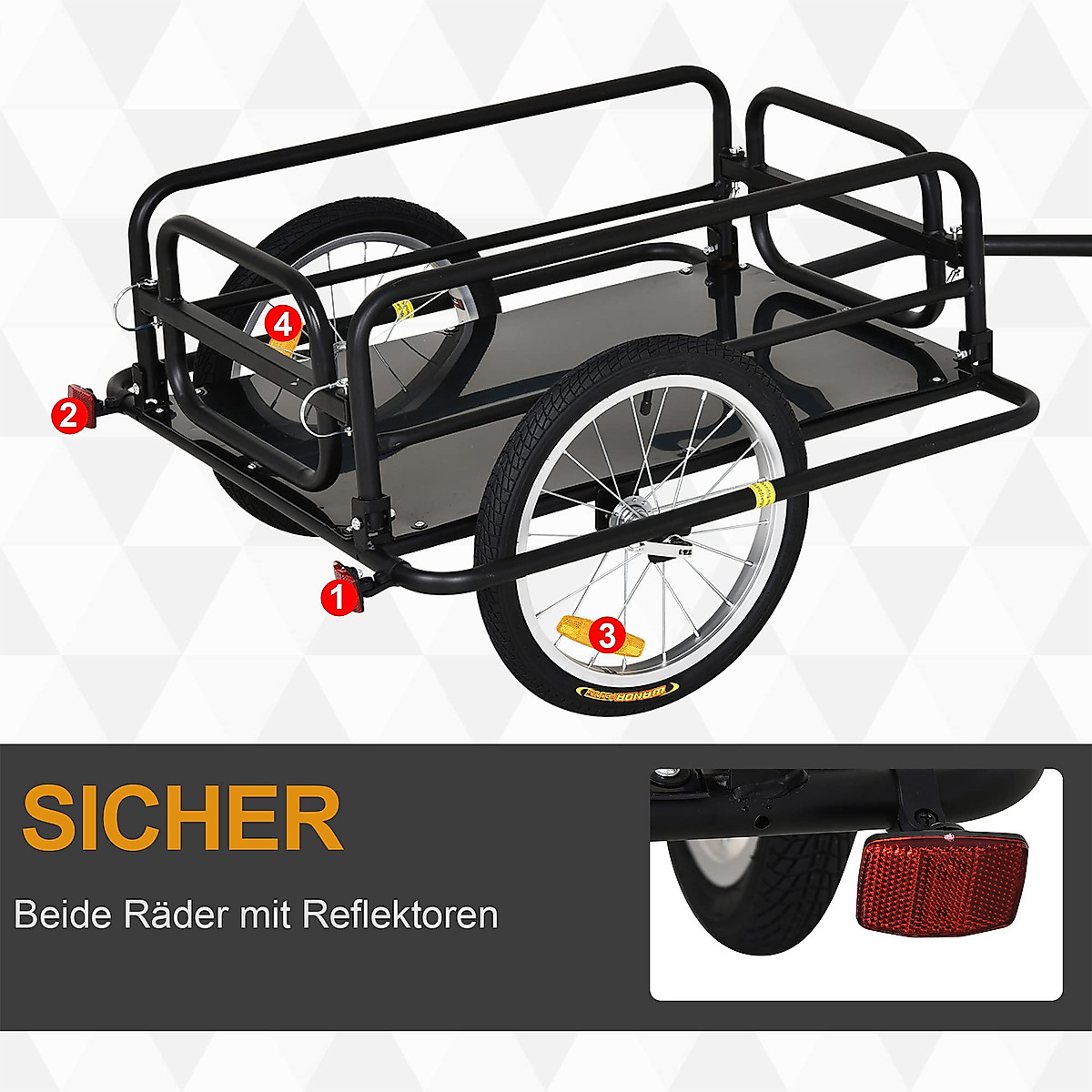 Aosom Wanderer Folding Bicycle Bike Cargo Storage Cart and Luggage Trailer with Hitch - Black