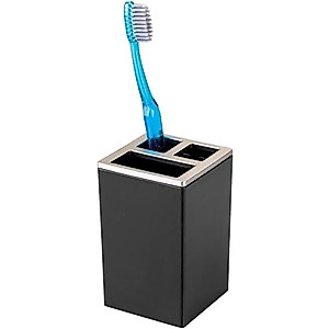 iDesign InterDesign Toothbrush Holder Stand for Bathroom Vanities-Black/Brushed Clarity