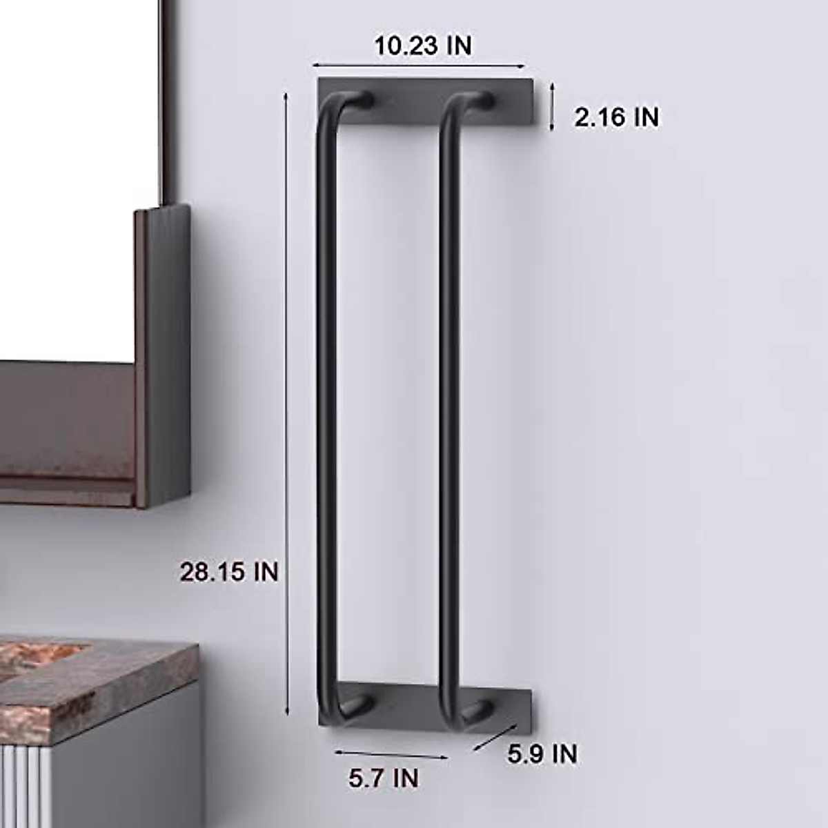 WUIVIUT Adhesive Towel Racks for Bathroom Wall Mounted, Rolled Bath Towel Holder Storage-Stainless Steel, Black Towel Shelf for Bath Towels, Hand Towels