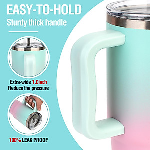 Zukro 24 oz Tumbler with Handle and Straw, Insulated Coffee Travel Mug with 2 Lids, Keep Drinks Hot Or Cold, No Sweat Leak Proof Stainless Steel Cup, Dishwasher Safe, Bubblegum