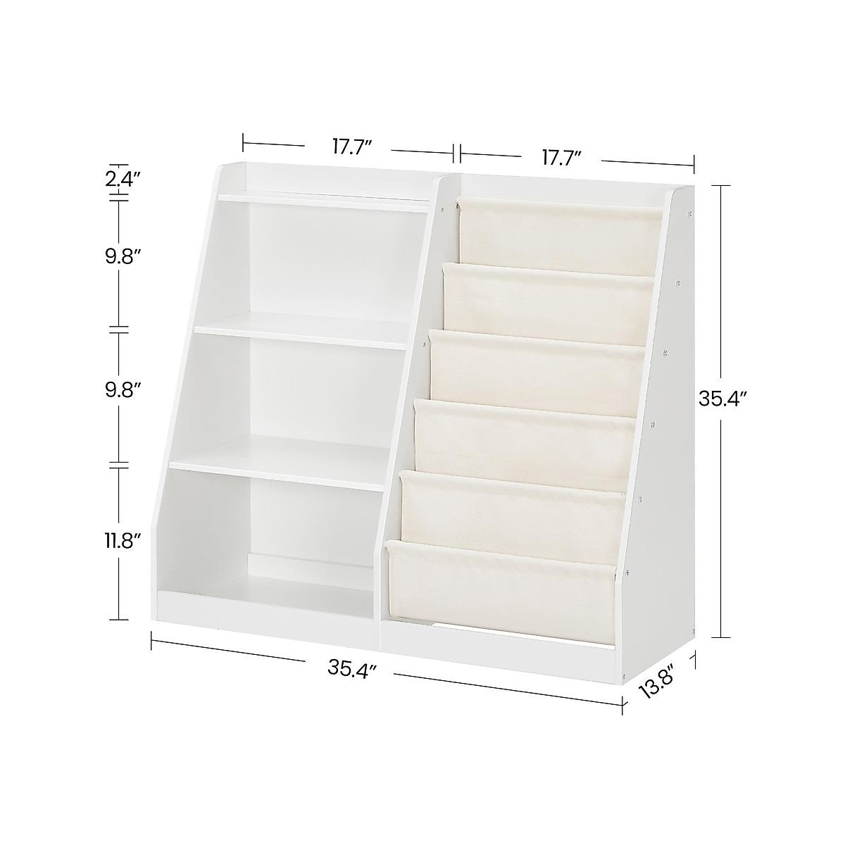 CHOEZON 4-Tier Kids Bookshelf and Toy Storage, 6 Layer Fabric Toddler Bookshelf, Kids Toy Storage Organizer, Sling Kids Bookcase, for Playroom, Bedroom, Nursery, Classroom, White MCW05WT