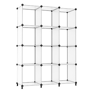 AWTATOS Cube Storage Organizer Modular Storage 12 Cube Bookshelf DIY Plastic Closet Storage Shelves with Wooden Mallet, Ideal Storage Solution for Home, Office, Bedroom, Translucent White