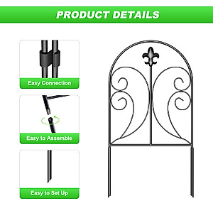 Skcoipsra Decorative Garden Fence 10 Pack, 24in(H) x 10ft(L) Animal Barrier Fence, Rustproof Metal Fencing for Yard, Dog Rabbits Wire Section Garden Edging Border for Yard Patio Garden, Arched