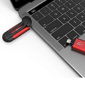 ADAM elements iKlips C MFi Certified Lightning + USB C Flash Drive for iPhone, iPad Pro, Mac, PC, Android - Touch ID/Face ID Secured (Black, 128GB)