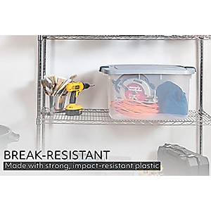 Rubbermaid Roughneck Clear 66 Qt/16.5 Gal Storage Containers, Pack of 4 with Latching Grey Lids, Visible Base, Sturdy and Stackable, Great for Storage and Organization