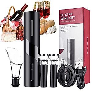 Electric Wine Opener Set ,Wine Bottle Opener Gifts for Home Kitchen,Wine Gifts for Wine Lovers, 5 in 1 Automatic Wine Bottle Opener with Foil Cutter Vacuum Stoppers Pourer
