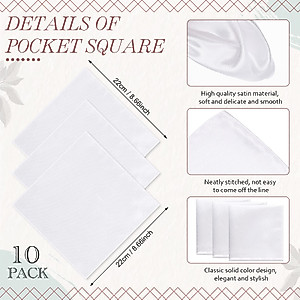 10 Pcs Pocket Squares for Men Silk Pocket Squares Suit Handkerchief for Groomsmen Wedding Party (White)
