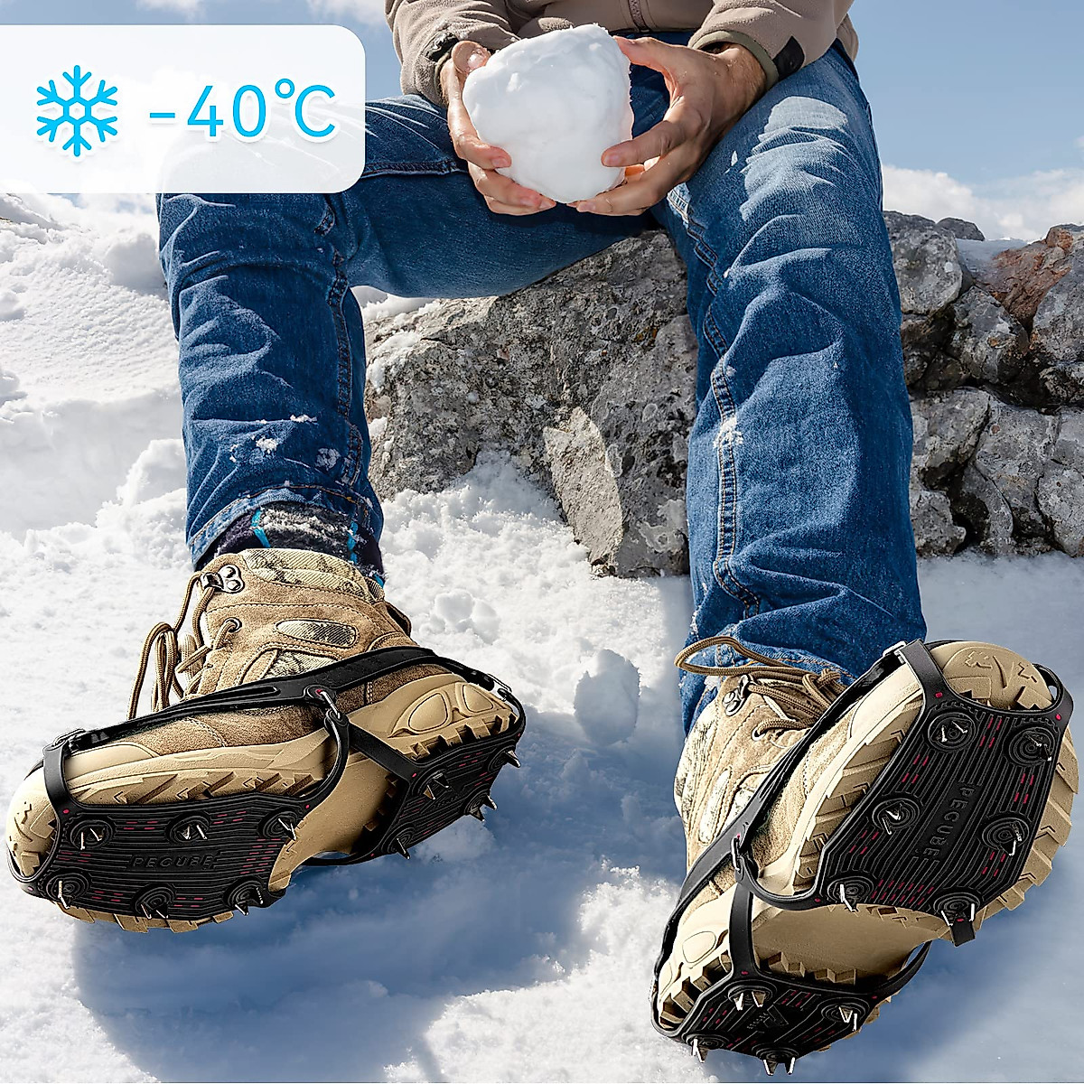 Pecube Ice Cleats for Shoes and Boots Men Women Trail Running 20 Stainless Steel Spikes Anti-Slip Footwear Traction Cleats Snow Grips Crampons for Hiking Ice Fishing Walking on Snow