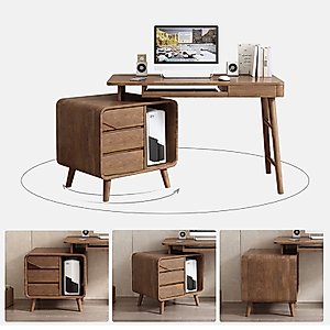 TOMYEUS Study Computer Desk Stable Wooden Desktop PC Desk with Lockers, Drawers and Keyboard Tray Modern Home Working Study Table Scalable Study Room Workstation Home Office Writing Desk
