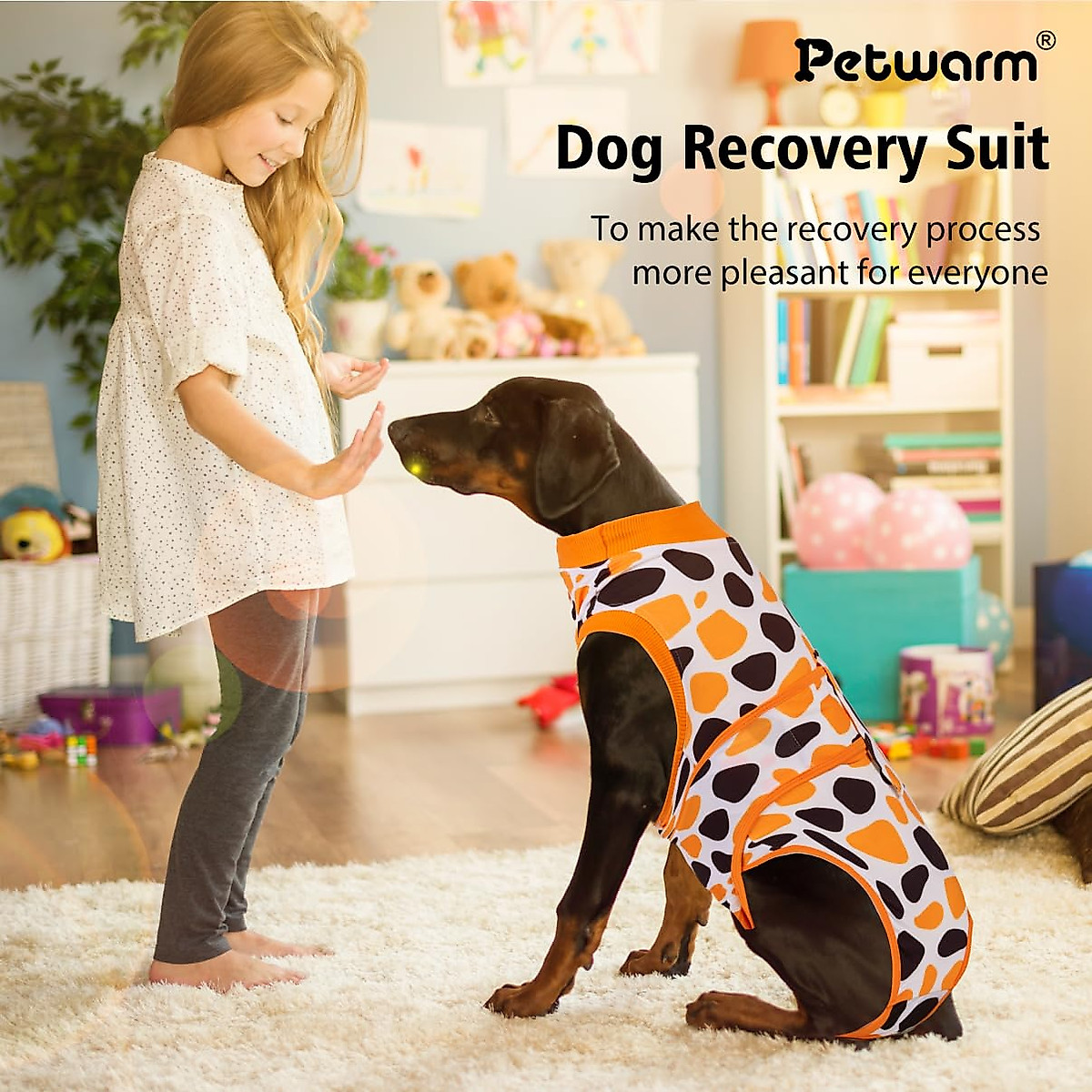 PetWarm Dog Spay Recovery Suit,Recovery Suit for Female Male Dogs,Dog Onesie After Surgey Spay Neuter Professional Pet Recovery Shirt Dog Abdominal Wounds Bandages,Leopard Pattern,Orange,XS