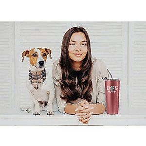 Fancyfams Best Dog Mom Tumbler, 20oz Stainless Steel Thermal Insulated Coffee Mug, Dog Mom Gifts for Women, Dog Mom Cup, Dog Mom Tumbler for Women, (Dog Mom 22oz - Rose Gold)