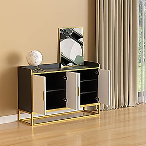 LyuHome Buffet Cabinet with Storage Modern Sideboard Cabinet for Kitchen Farmhouse Cabinet for Dining Room and Living Room with Door (Black and Gold