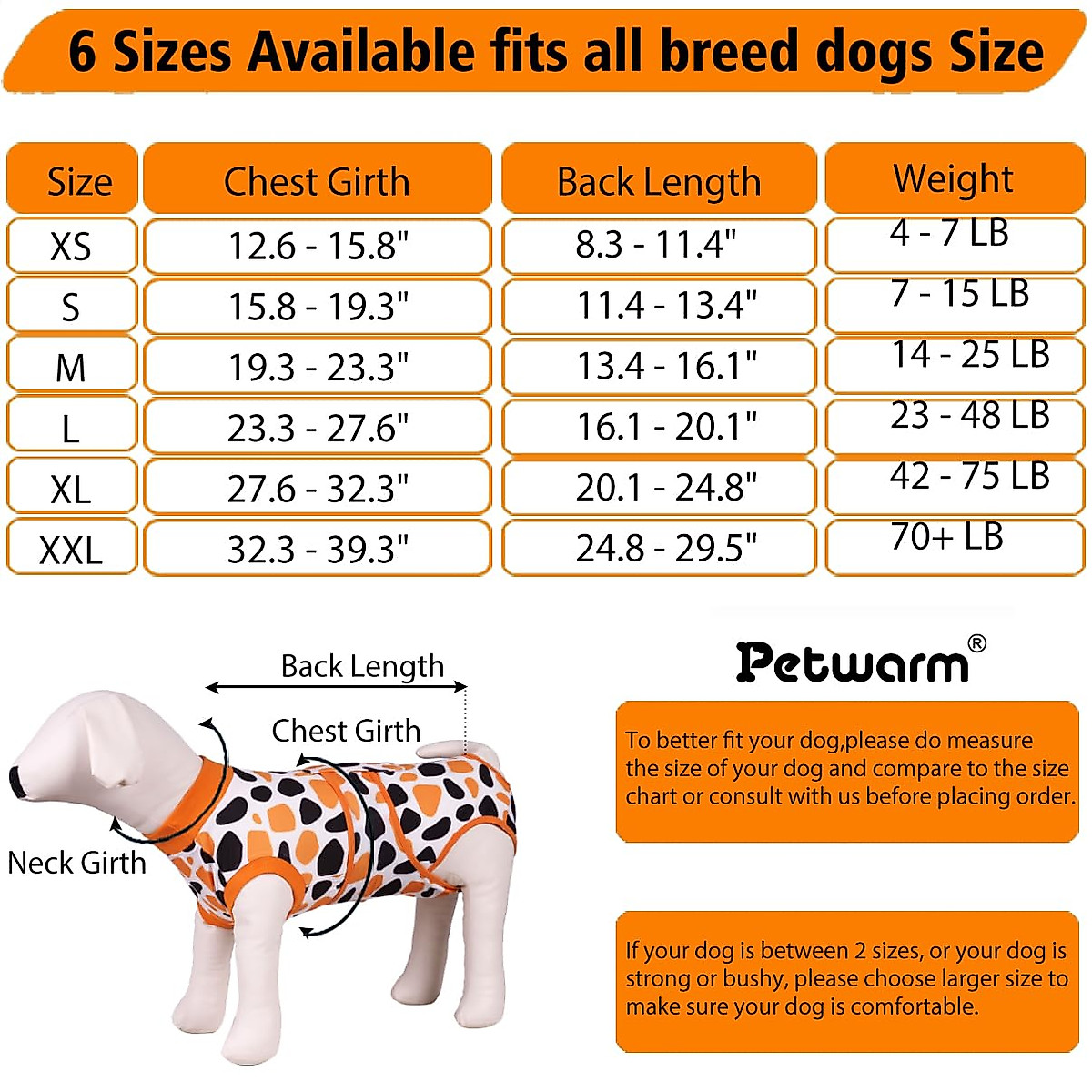PetWarm Dog Spay Recovery Suit,Recovery Suit for Female Male Dogs,Dog Onesie After Surgey Spay Neuter Professional Pet Recovery Shirt Dog Abdominal Wounds Bandages,Leopard Pattern,Orange,XS