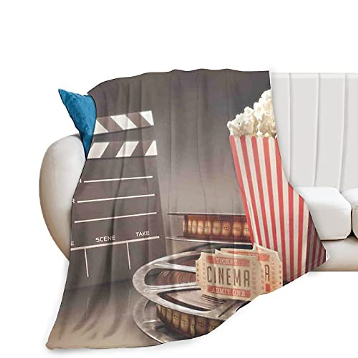 TYGFOL Movie Theater,Old Fashion Entertainment Objects Related to Cinema Film Reel Motion Picture,Multicolor Flannel Fleece Microfiber Throw Blanket