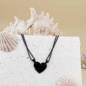 JOYA GIFT 2 Pieces Gold Stainless Steel Heart-shaped Necklace Puzzle set Black Couple Necklace His and Her Pendant Necklaces Matching for Boyfriend Girlfriend Best Friends Jewelry Gift