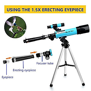 MaxUSee Lunar Telescope for Kids and Astronomy Beginners, Refractor Telescope with Finder Scope and 3 Eyepieces, Travel Telescope with Compact HD Binoculars for Moon Viewing Bird Watching Sightseeing