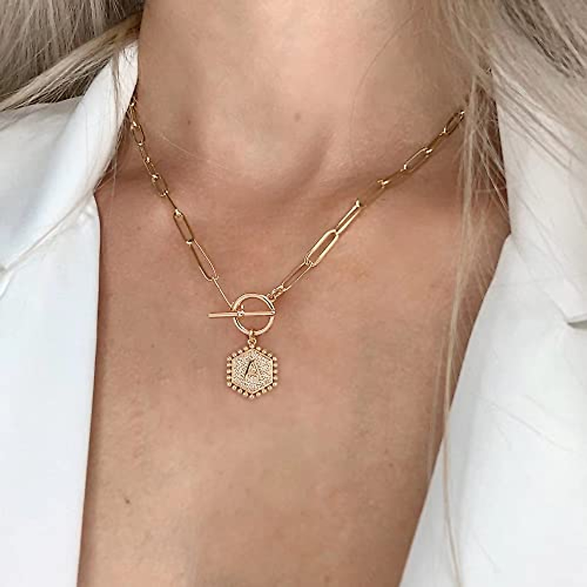 IEFWELL Dainty 14K Gold Plated Paperclip Chain Necklace for Women - Layered Initial Necklace