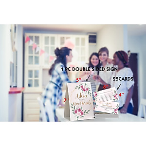 Toctose Advice for New Parents, Parenting Advice Card, Baby Shower Party, Tips for the Parents To Be，Includes a 5x7 Standing Sign and 25 4x6 Advice Cards(JYC030)