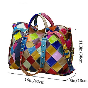 Segater® Women's Multicolor Tote Handbag Genuine Leather RANDOM Color matching Design Hobo Crossbody Shoulder Bag Big Purses
