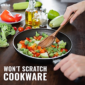 Zulay Kitchen Premium Teak Wooden Spoon For Cooking - Durable Handmade Wooden Cooking Utensil, Perfect Wooden Kitchen Utensil Set Addition, Smooth Finish Natural Teak Spoon, Non-Stick Wooden Spoon