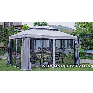 Yangming Gazebo 10X13 ft Outdoor Gazebos Clearance with Outside Mosquito Netting and Curtains for Patio Deck Backyard Garden, Gray
