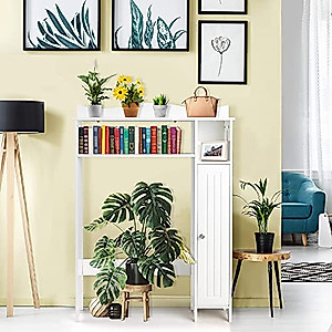 Giantex Over-The-Toilet Storage Rack, Bathroom Freestanding Space Saver with 1-Door Side Storage Cabinet, 2 Open Adjustable Shelves, Anti-Topping Design Towels Organizer Stand White