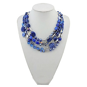 Bocar Multi Layer 5 Strand Statement Collar Beaded Necklace for Women Gift (NK-10376-blue)