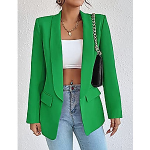 Perbai Women's Long Sleeve Open Front Blazer Casual Shawl Collar OL Work Office Suit Jacket(Green-XS)