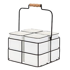 NIKKY HOME Farmhouse Utensil Caddy,Rustic Flatware Caddy with 4 Compartments,Caddy Organizer with Handle for Countertop,Cutlery Caddy Utensil Holder Caddy for Kitchen, Outdoors, Picnics, Parties
