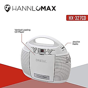 HANNLOMAX HX-327CD Portable CD Player with AM/FM Radio, Aux-in, AC/DC Dual Power Source. (White)