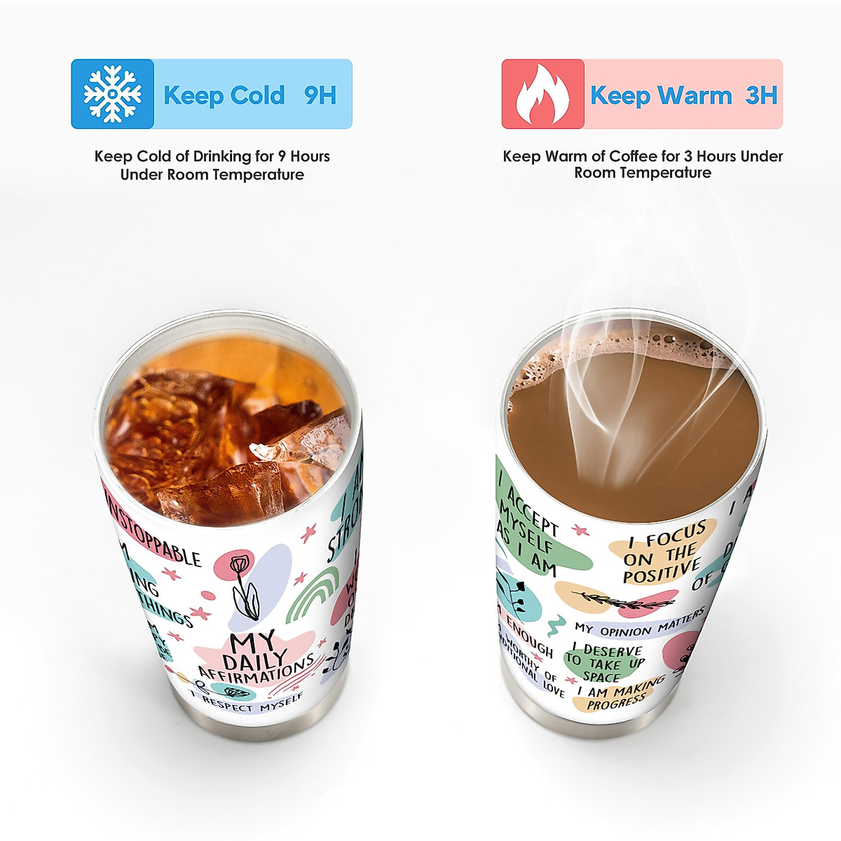 KERAOO Positive Daily Affirmations Tumbler Cup, 20oz Tumbler, My Positive Quotes Mental Health Insulated Travel Cup, Gift for Mom Sister Besties Women (My Daily Affirmations)