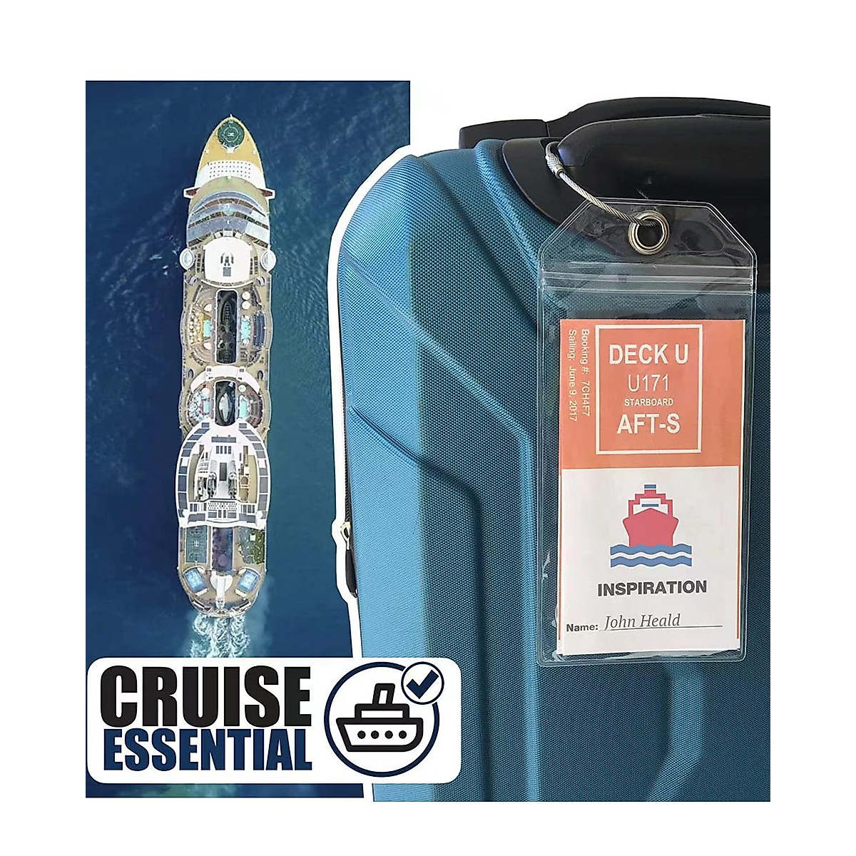 Cruise Luggage Tags (5-Pc Kit) Wide Luggage tag Holder Cruise Essentials Zip Seal Reusable and Steel Loops Premium Clear Thicken Luggage Tags Waterproof