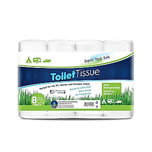 Freedom Living RV Toilet Paper (2-Ply, 8 Rolls, 500 sheets each) - Biodegradable Septic Tank Safe Rapid Dissolve Toilet Tissue for Camping, Marine, RV Holding