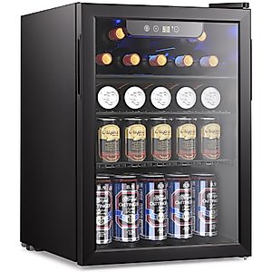 Joy Pebble Beverage Refrigerator Cooler,95 Can Mini Fridge with Glass Door for Beer Soda Wine, Small Drink Fridge with Adjustable Thermostat, Beverage Fridge for Bar Home Office,2.6Cu.Ft