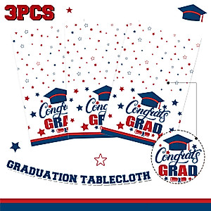 3 PCS Graduation Tablecloth Red Blue Graduation Decorations Class of 2025 Disposable Plastic White Congrats Grad Table Cover Party Supplies 70x43 Inch