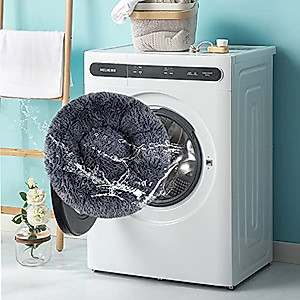 Calming Dog Bed for Small Dogs Washable Bed for Dogs with Anxiety,Small Donut Cuddler Dog Bed Self Warming 20 Inch,Small Round Soft Fluffy Grey Faux Fur Dog Bed for Dogs Under 10 lb